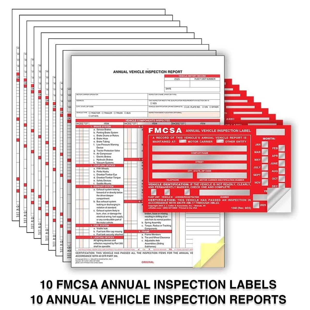 10-Pack FMCSA Annual Vehicle Inspection Label Decal With Annual Vehicl ...